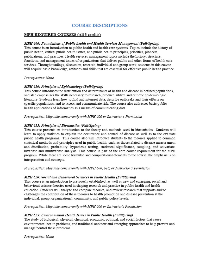 MPH Course Descriptions | PDF | Public Health | Statistics