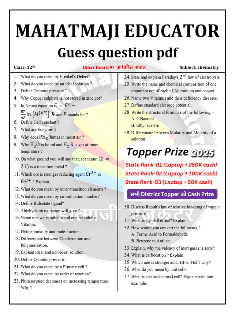 Chemistry Guess Question PDF Meetup | PDF | Ethanol | Acid