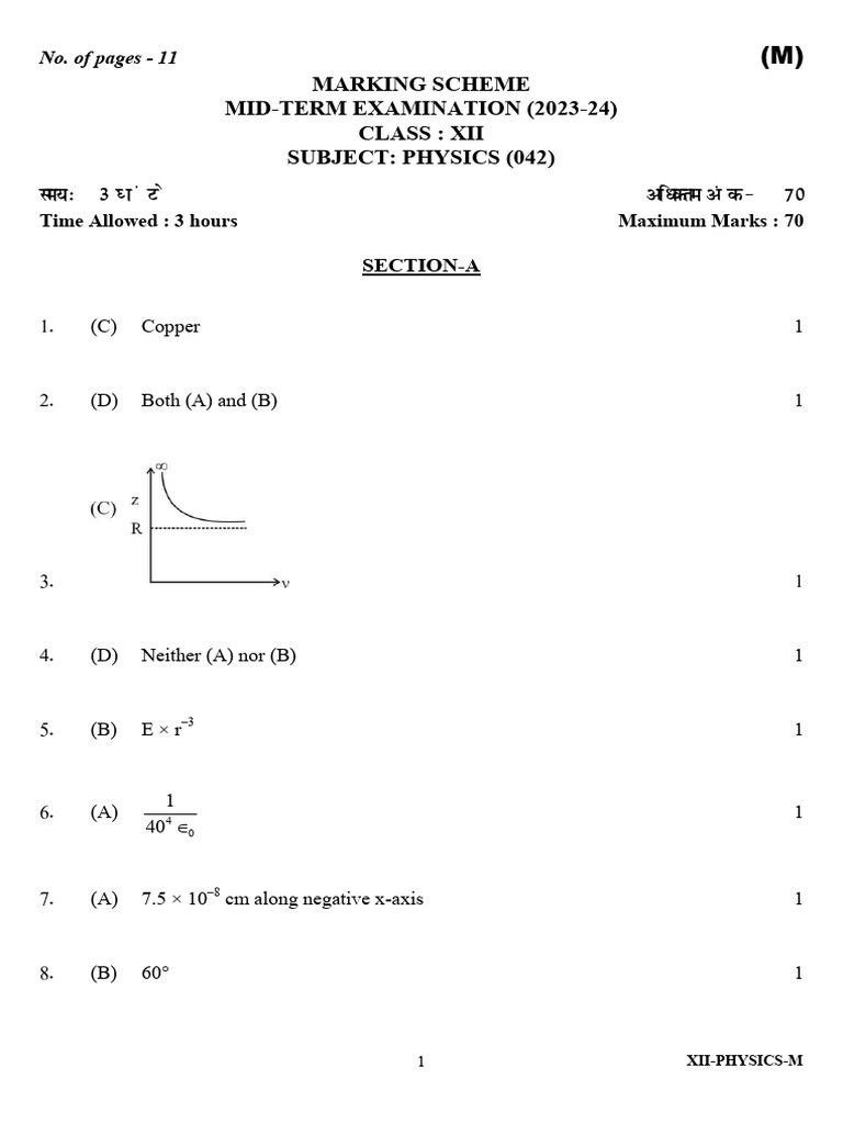 12 MS Mid Term 2023 Physics Morning | PDF | Electrodynamics | Physical Phenomena