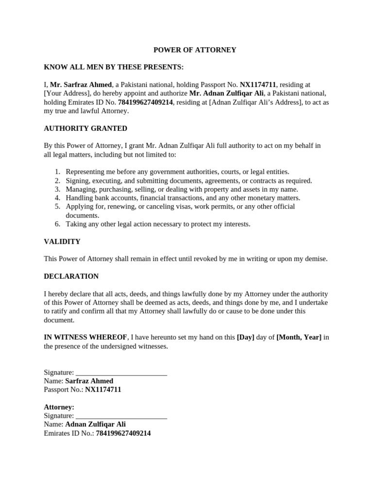 POWER OF ATTORNEY | PDF