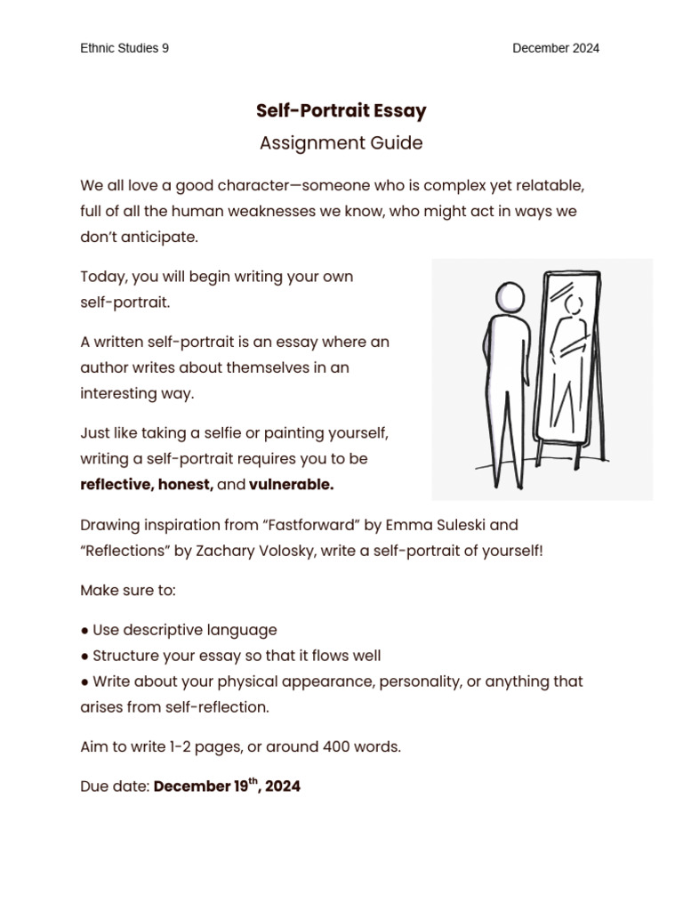Eng - Self-Portrait Essay Assignment Guide | PDF