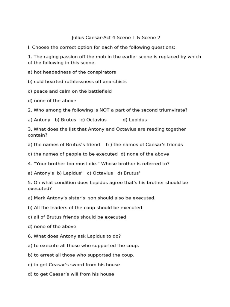 Julius Caesar-Act 4 Scene 1 & Scene 2 | PDF | Mark Antony | Augustus