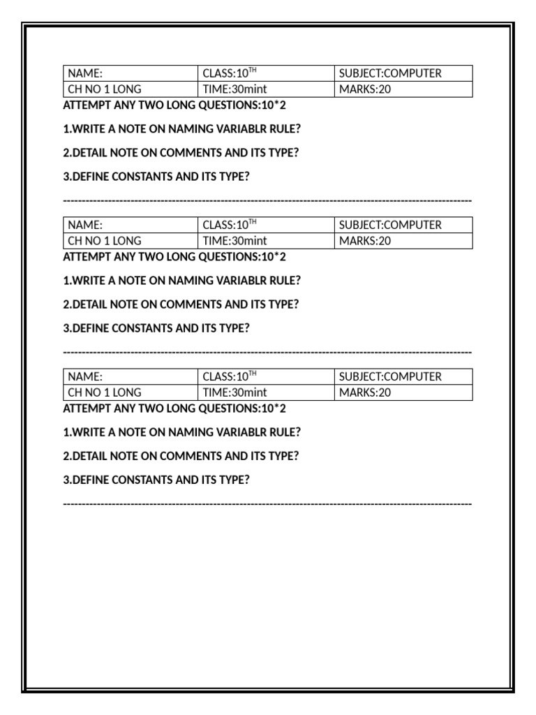 10th Grade Computer Exam Questions | PDF
