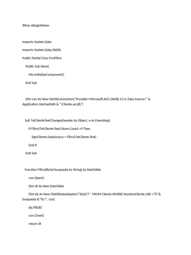 Filter DataGridView in VB.NET | PDF