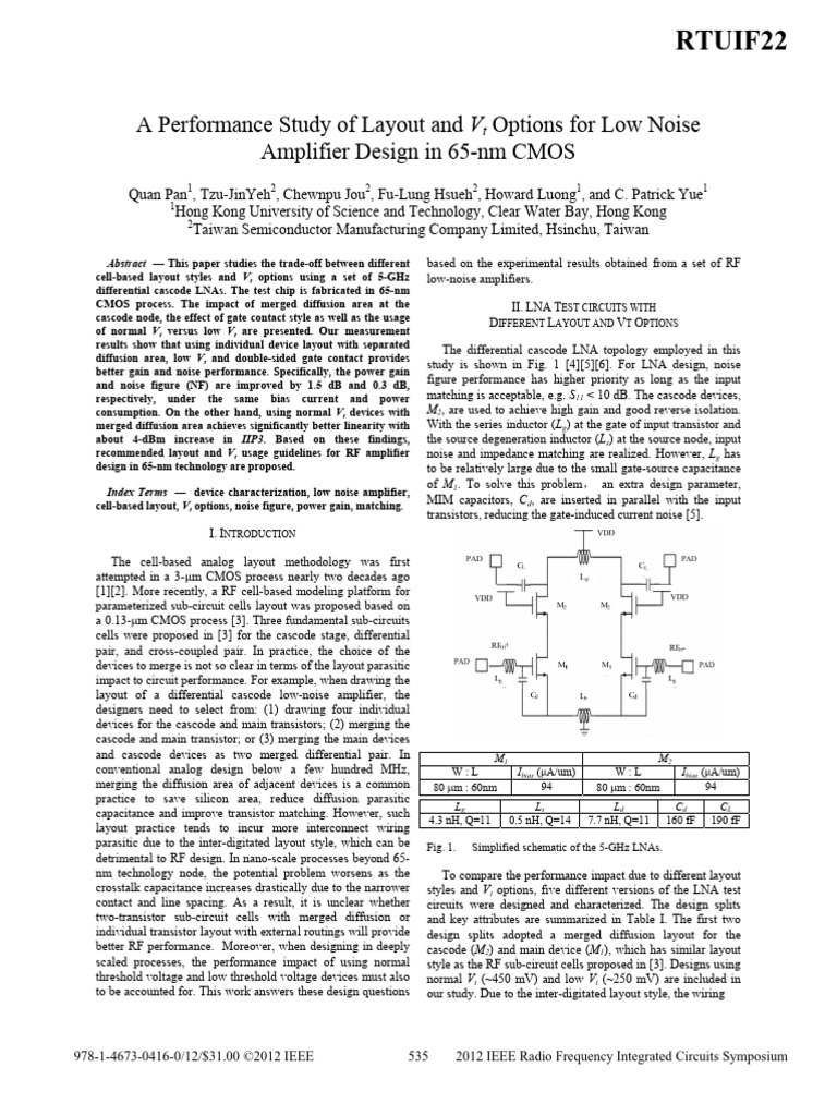 65nm CMOS LNA Design Optimization | PDF | Electricity | Analog Circuits