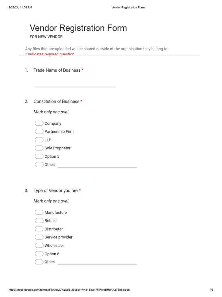 Vendor Registration Form Template | PDF | Business