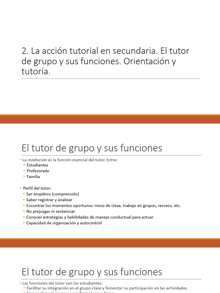 La Acción Tutorial en Secundaria. El Tutor de Grupo y Sus Funciones. Orientación y Tutoría | PDF ...