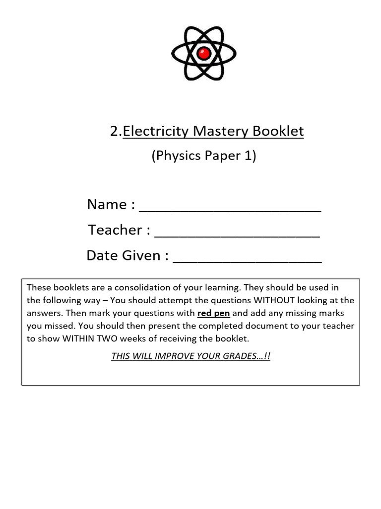 2.-Electricity---Physics-Mastery-Booklet-(Paper-1)-TES | PDF ...