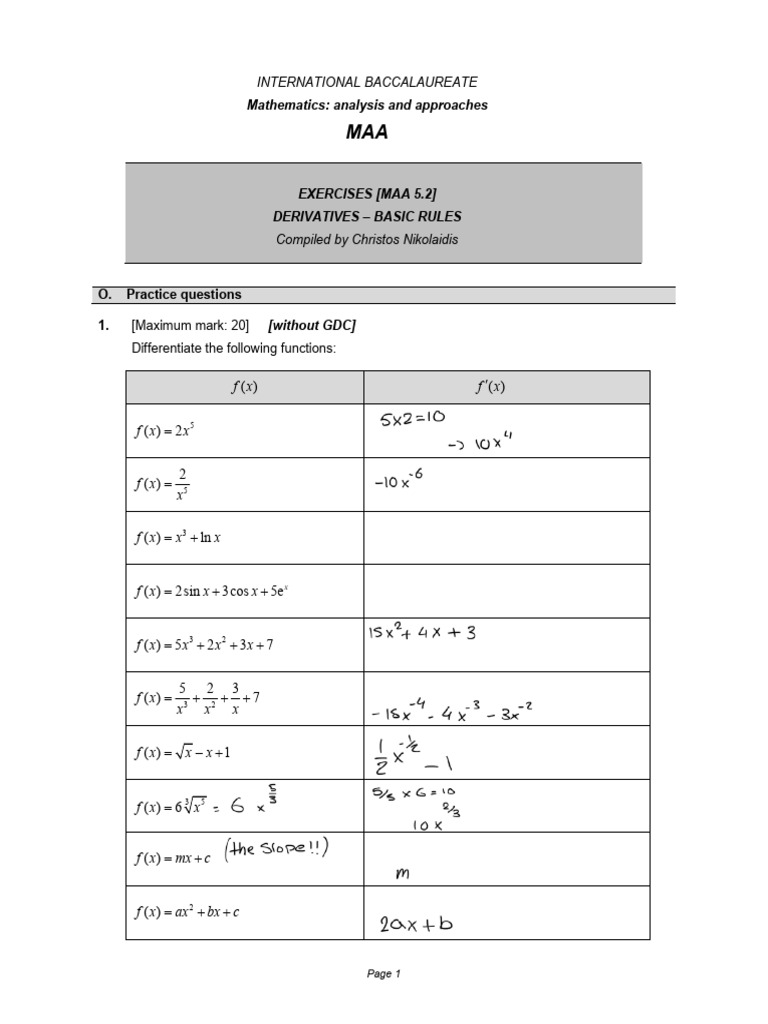 Basic Differentiation Rules Exercises | PDF | Derivative | Function (Mathematics)