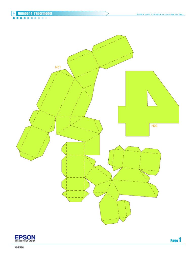 Number 4 Papermodel: Paper Craft Design by Chan See Lik Paul | PDF