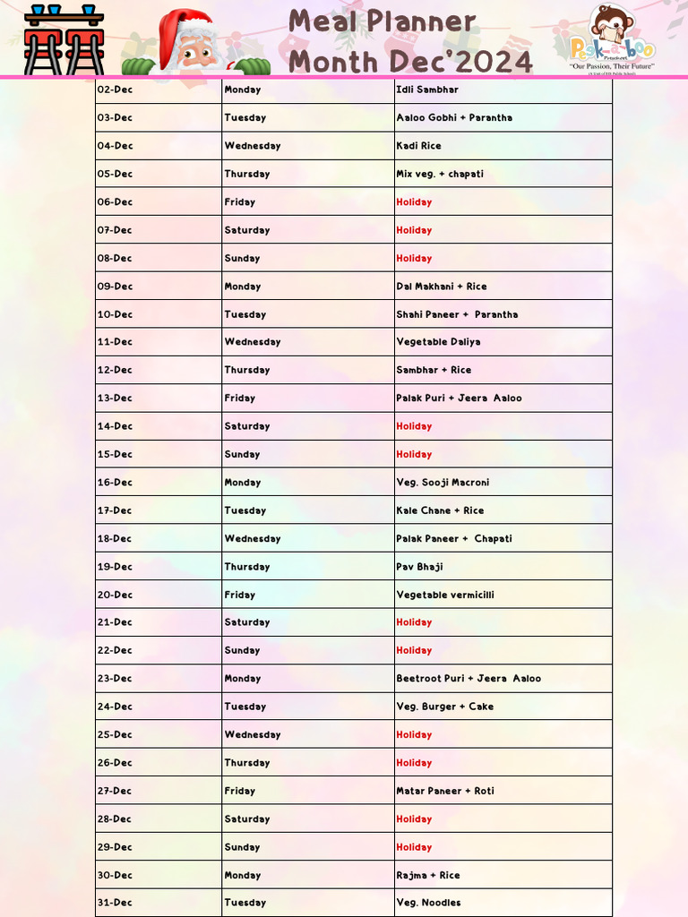 Meal Planner Decemebr 2024 | PDF