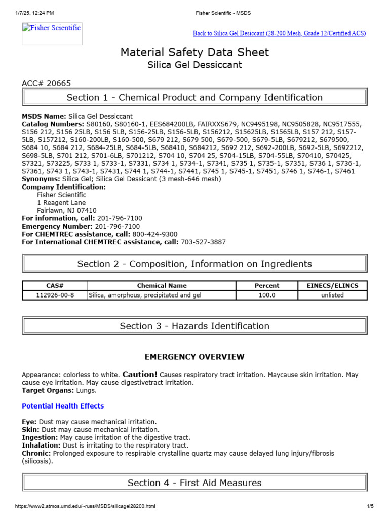 Silica Gel Dessiccant S7351_Fisher Scientific_SDS | PDF | Respiratory ...