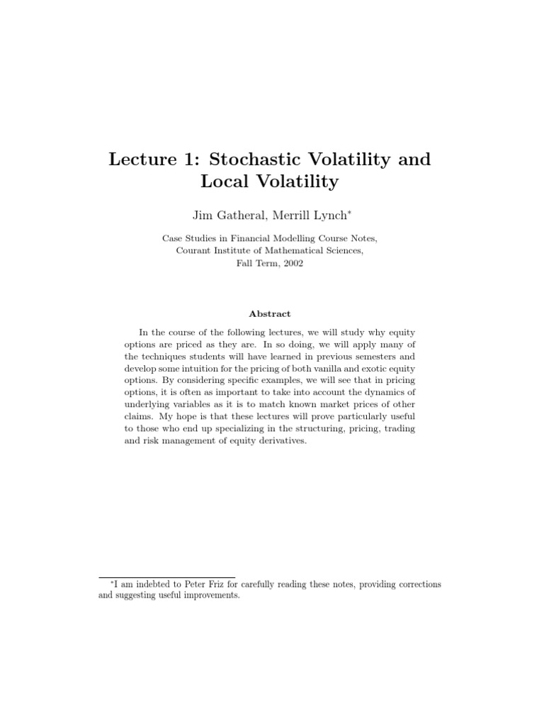 Lecture 1: Stochastic Volatility and Local Volatility: Jim Gatheral, Merrill Lynch | PDF | Black ...