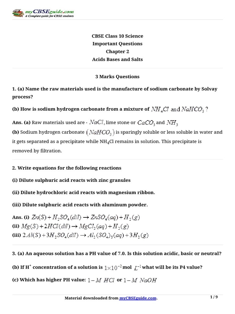 10_science_imp_ch2_3 | PDF | Sodium Carbonate | Acid