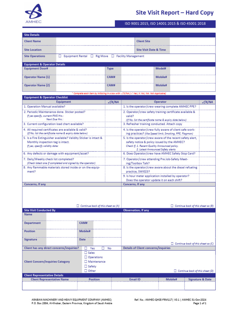 Site Visit Report for AMHEC Operations | PDF
