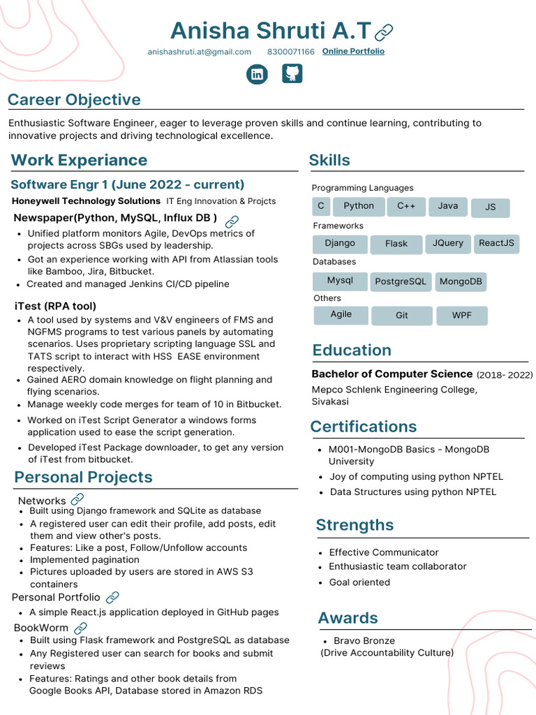Anisha Shruti A T -Resume | PDF | Databases | Python (Programming Language)