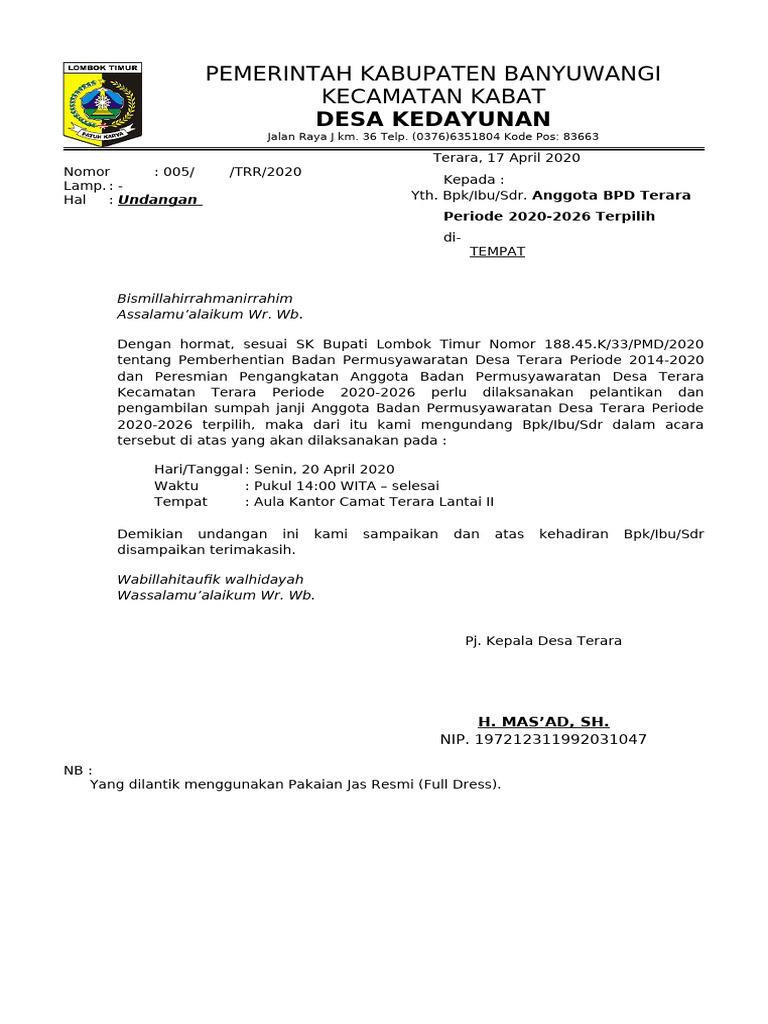 Undangan Pelantikan BPD | PDF