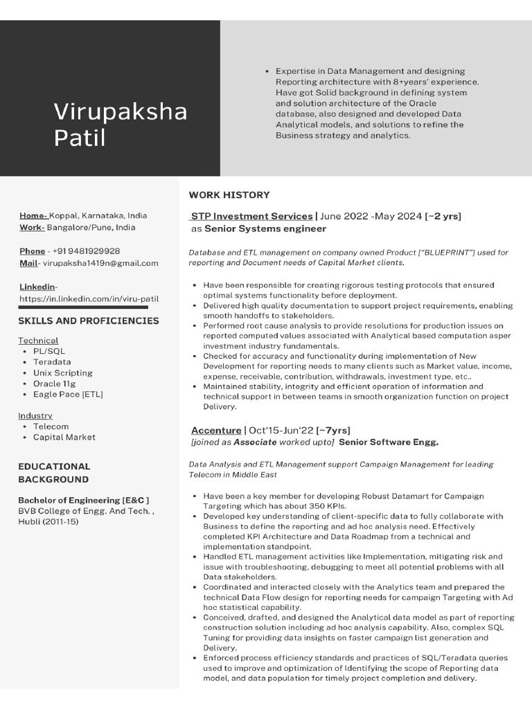 Viru-One Pager Resume A4 - Sep'24 | PDF