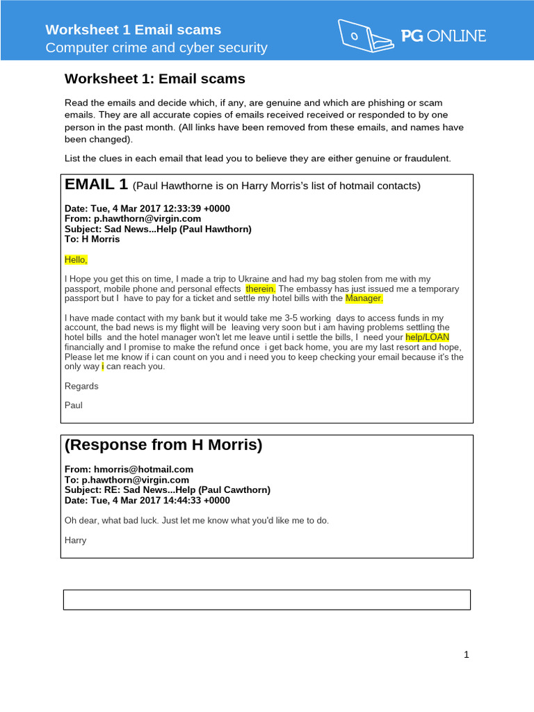 Computer crime Worksheet 1 Email scams | PDF | Pay Pal | Computer Security