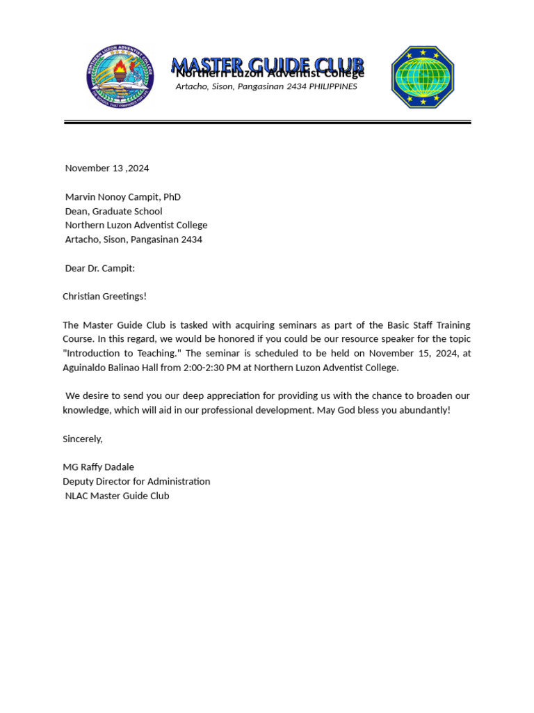 Master Guide Letters for Sir Noli and Sir Campit | PDF