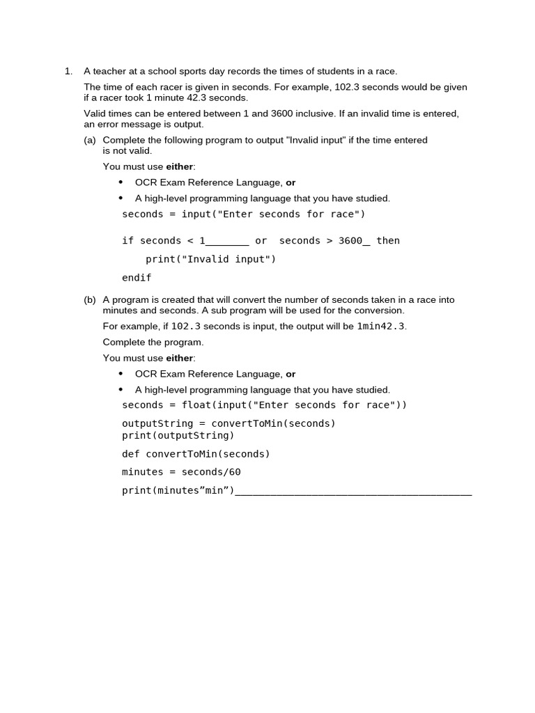 Year 10 Programming Test | PDF | Data Type | Parameter (Computer ...