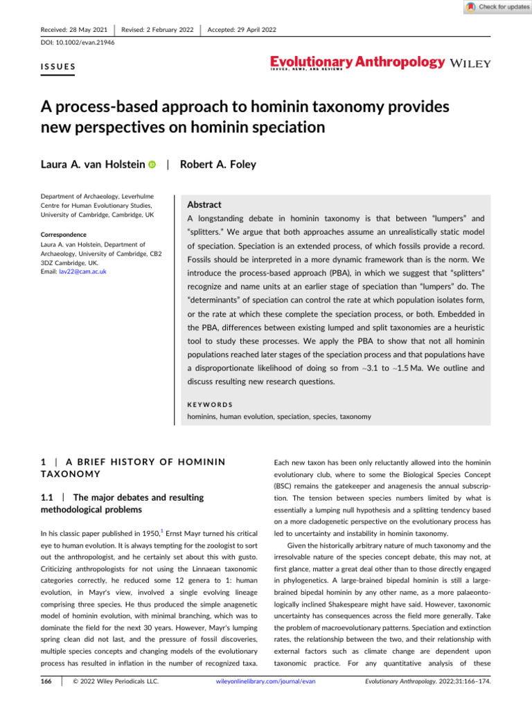 Evolutionary Anthropology - 2022 - Holstein - A Process Based Approach ...