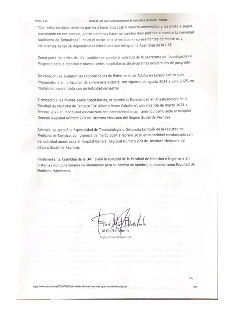 Abrirá La UAT Dos Nuevos Programas de Licenciatura | PDF