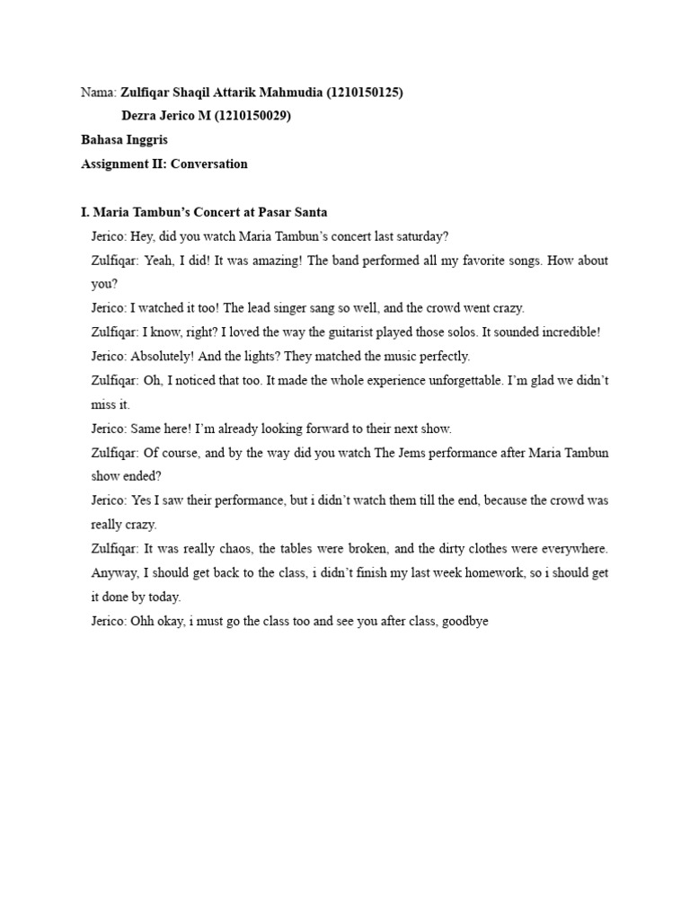 Assignment 2 Conversation Bahasa Inggris | PDF