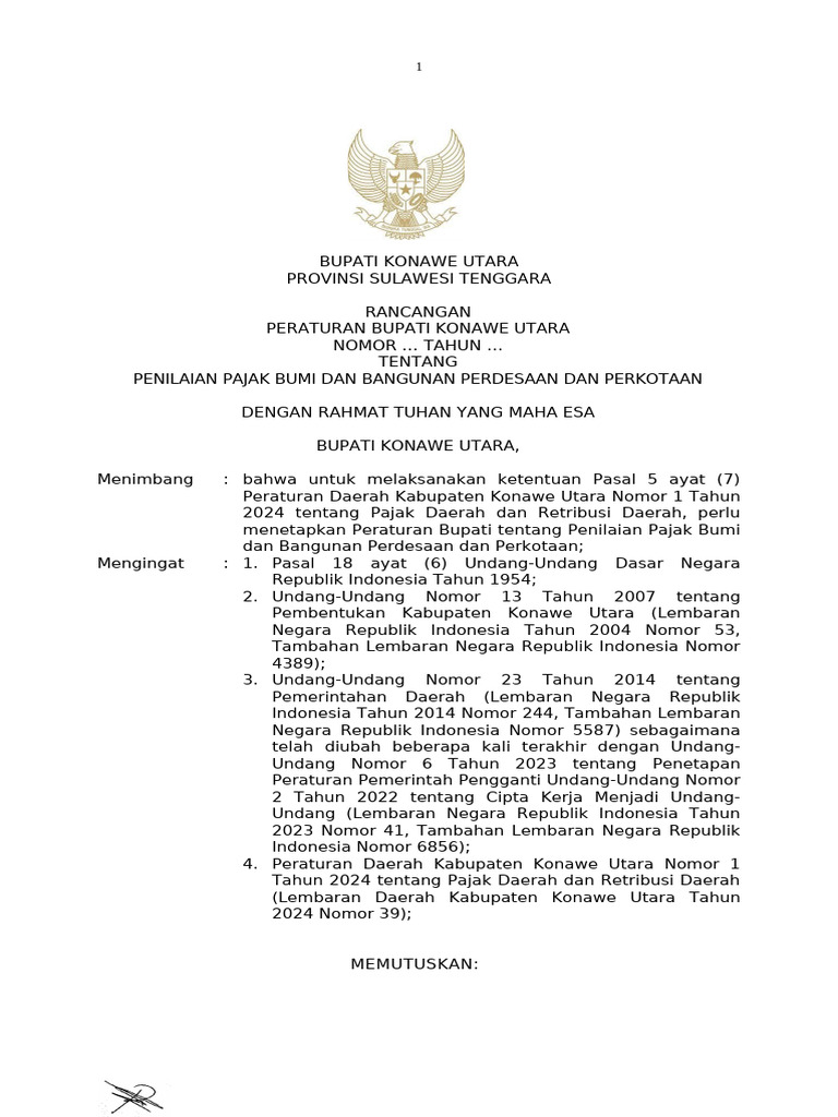 Penyempurnaan Perbup Penilaian PBB P2 Konut-1 | PDF