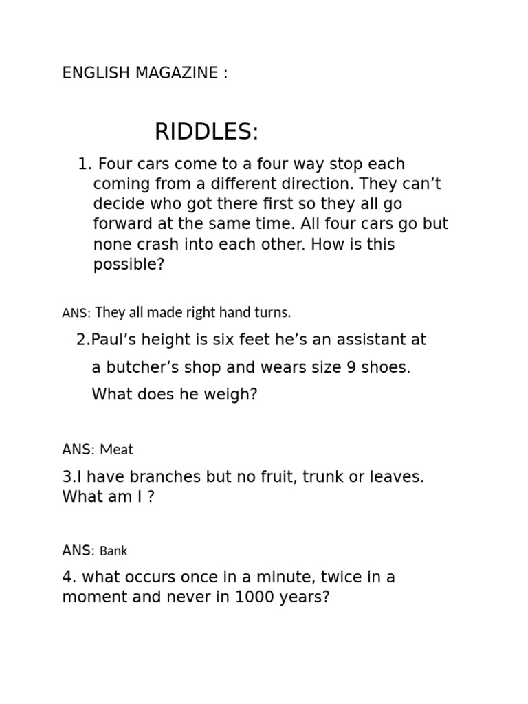 riddles and tongue twister | PDF