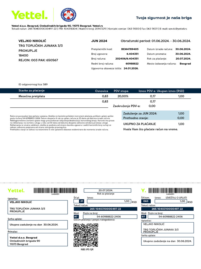 Yettel. Y.: Veljko Nikolić JUN 2024 | PDF