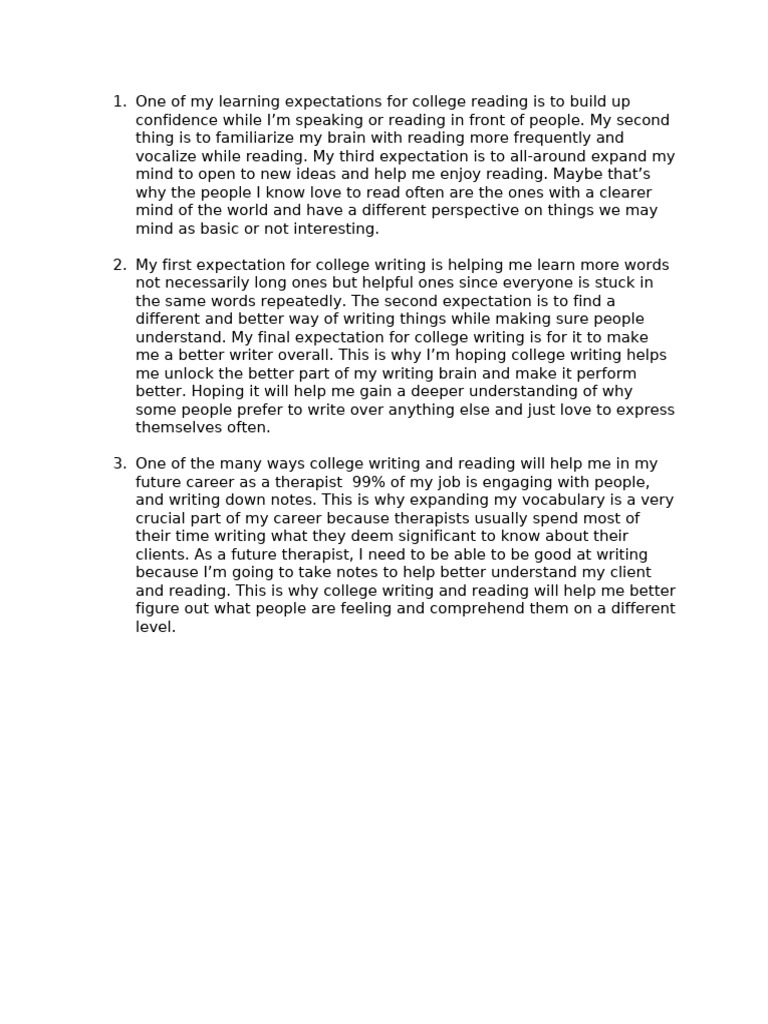 College Reader and Writer Expectation | PDF