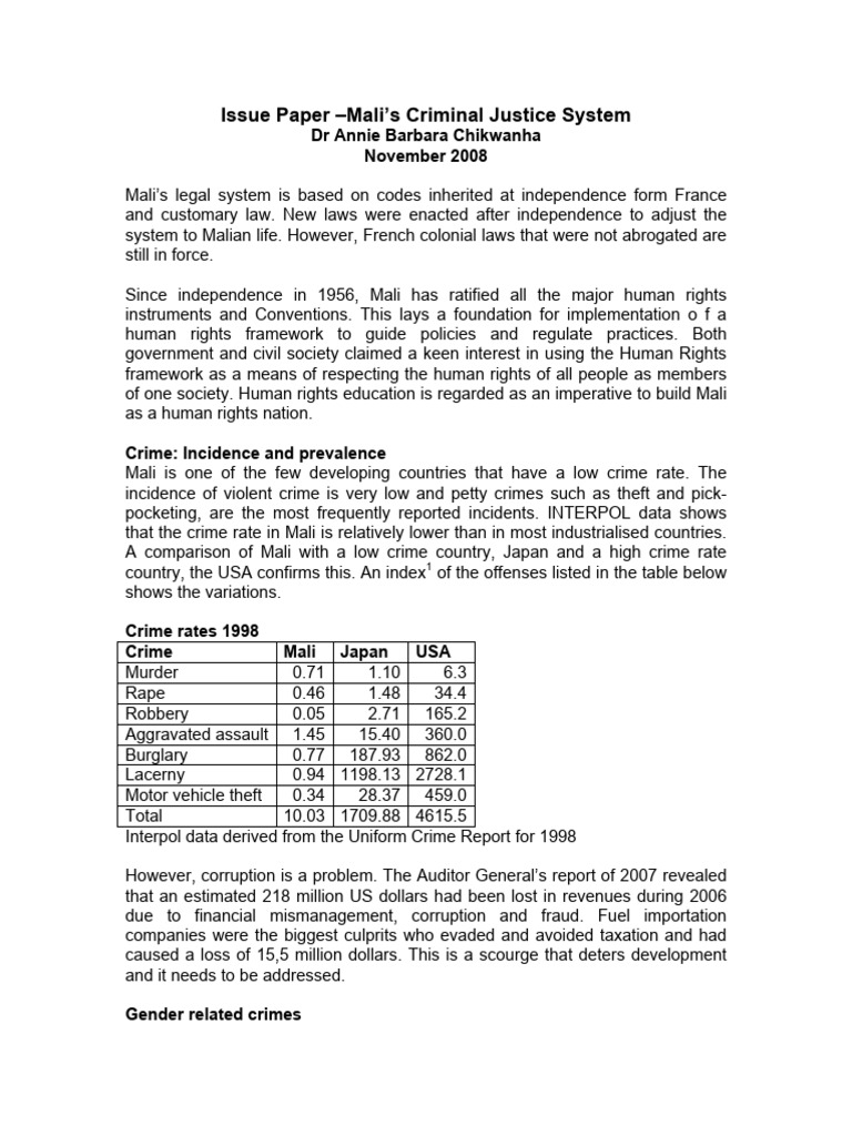 Mali's Criminal Justice System Overview | PDF | Prison | Judiciaries