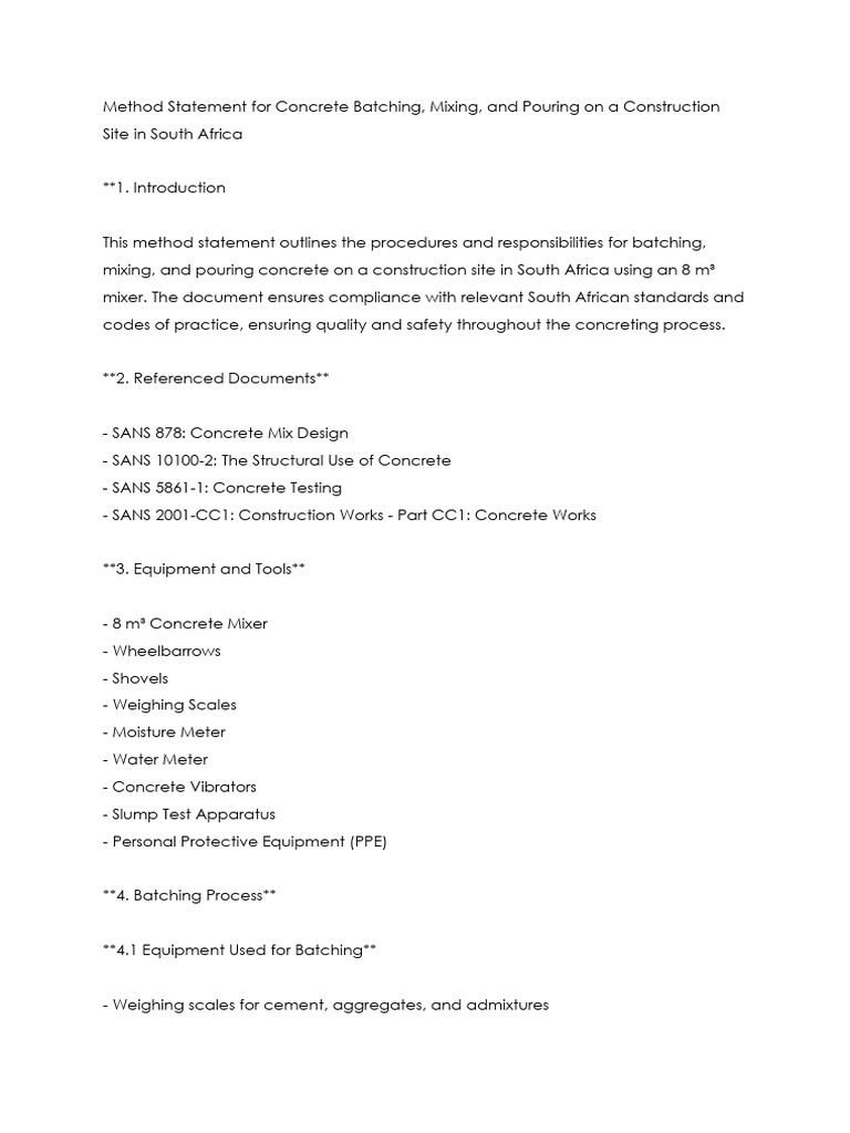 Method Statement For Concrete Batching SA | PDF | Concrete | Construction Aggregate