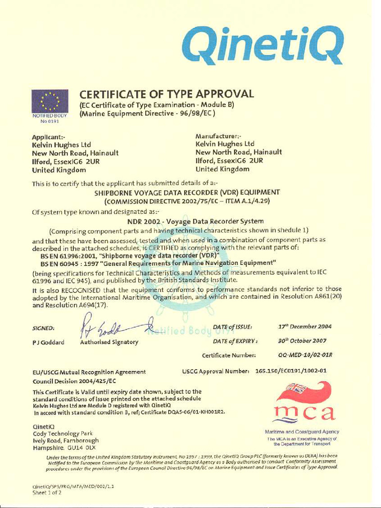 Type Approval NDR2002 VDR | PDF
