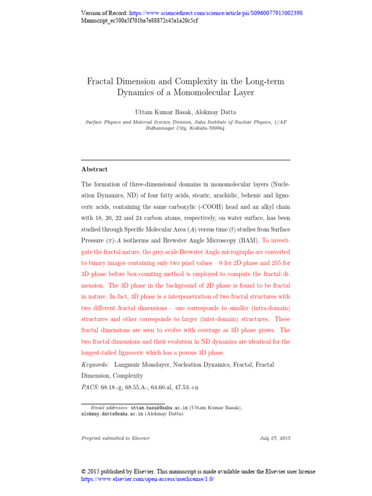 Fractality in Langmuir Monolayers | PDF | Logarithm
