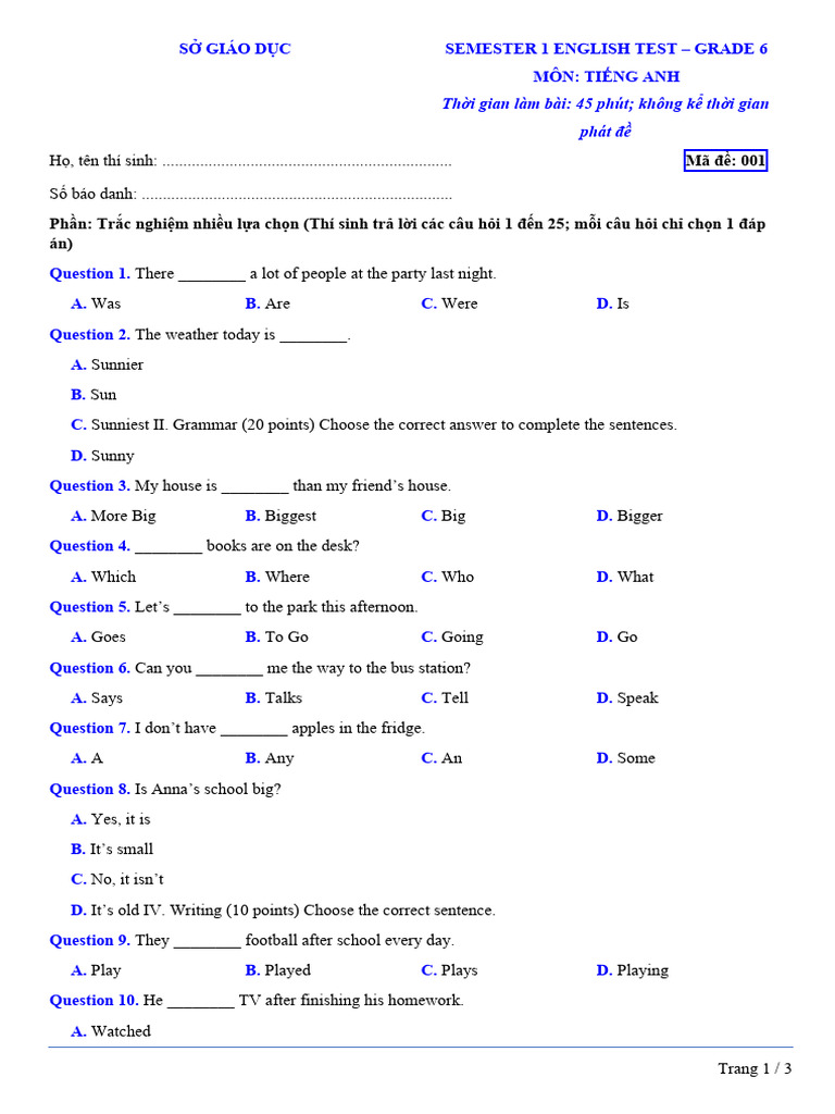 Semester 1 English Test Grade 6 2987763883 1735177193 0 | PDF | Cuisine