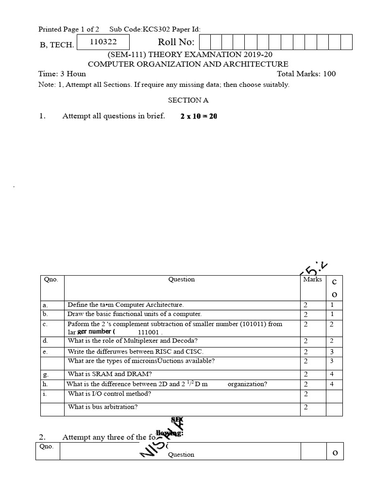 Computer Organization and Architecture Kcs 302 2019(1) | PDF | Input/Output | Integrated Circuit