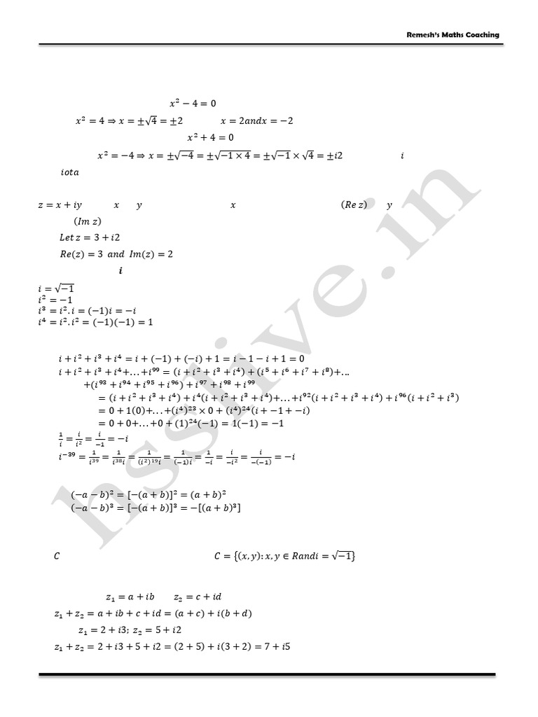 Complex Numbers & Quadratic Equations | PDF | Complex Number | Algebraic Structures