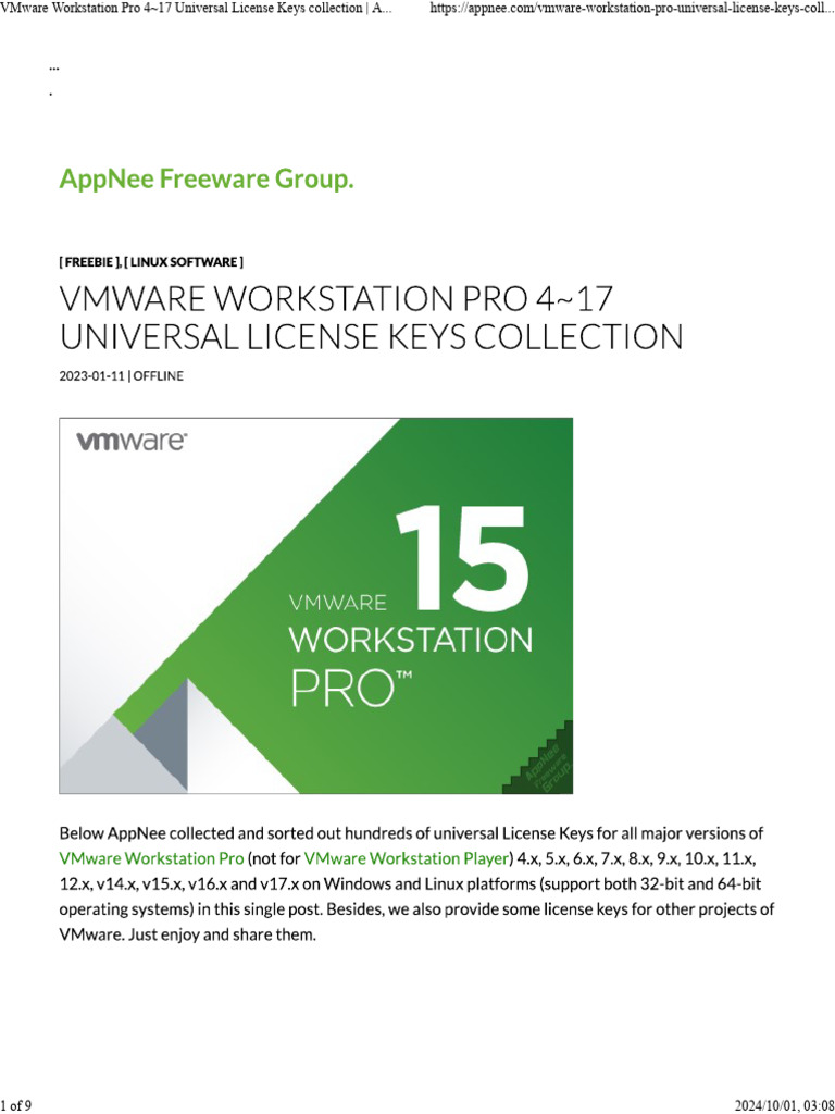 VMware Workstation Pro 4 17 Universal License Keys Collection | PDF | V ...