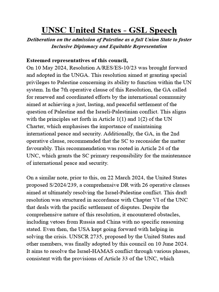 UNSC United States - GSL Speech | PDF | Annexation | International Law