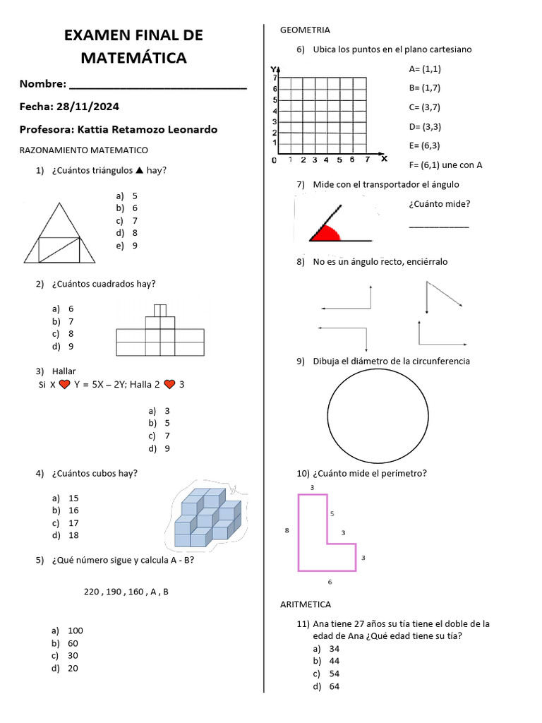 Examen Final de Matemática 2024 | PDF | Geometría Elemental | Geometría ...