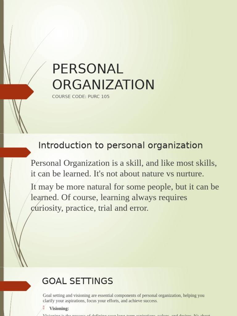 Personal Organization | PDF | Goal Setting | Goal