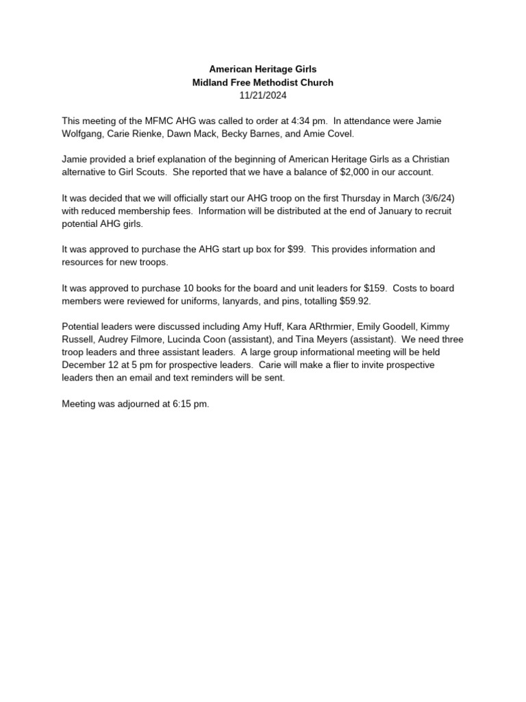 AHG Nov Board Minutes | PDF