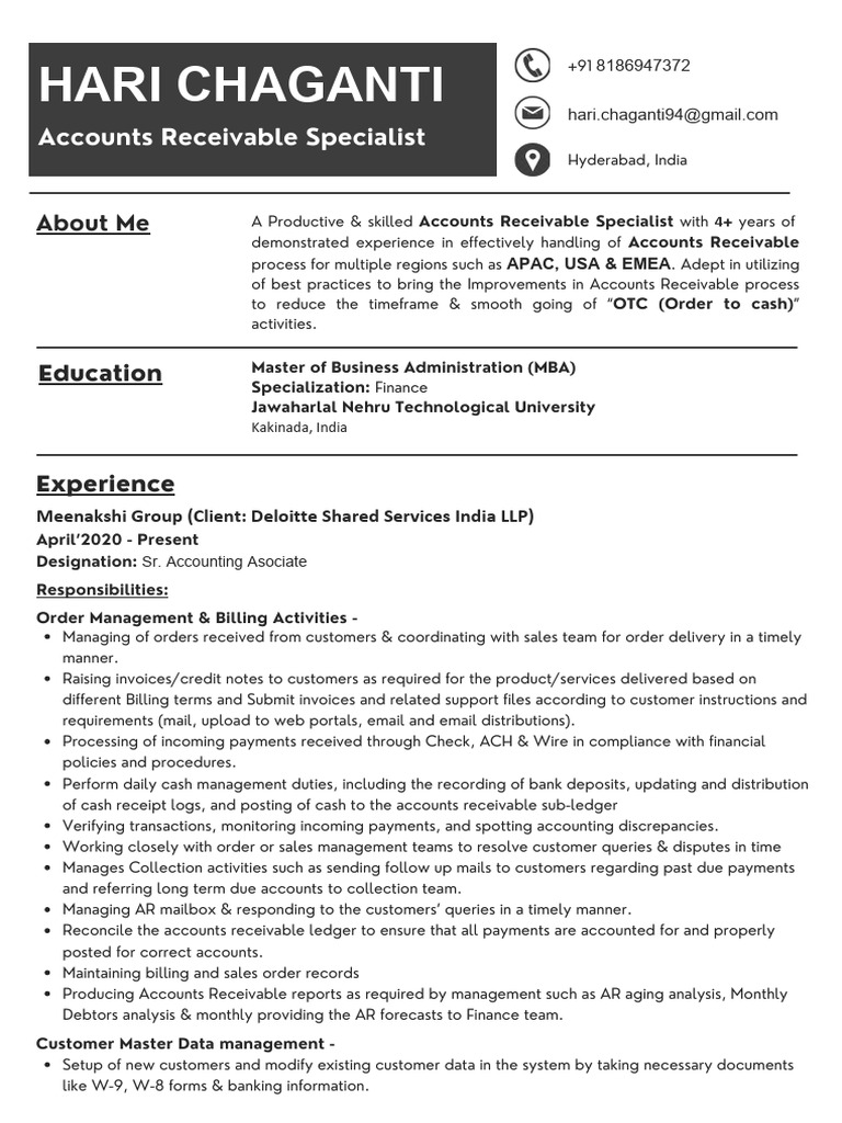 CV - Hari Chaganti - AR Specialist - 2024 | PDF | Business | Service ...