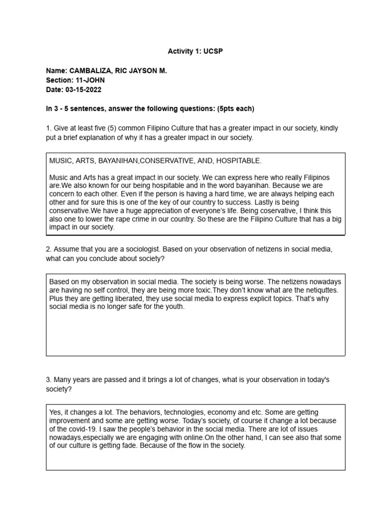 Activity 1- UCSP | PDF