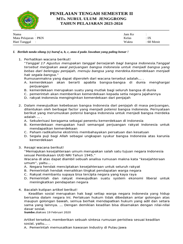 Soal PTS 2 Kelas IX | PDF