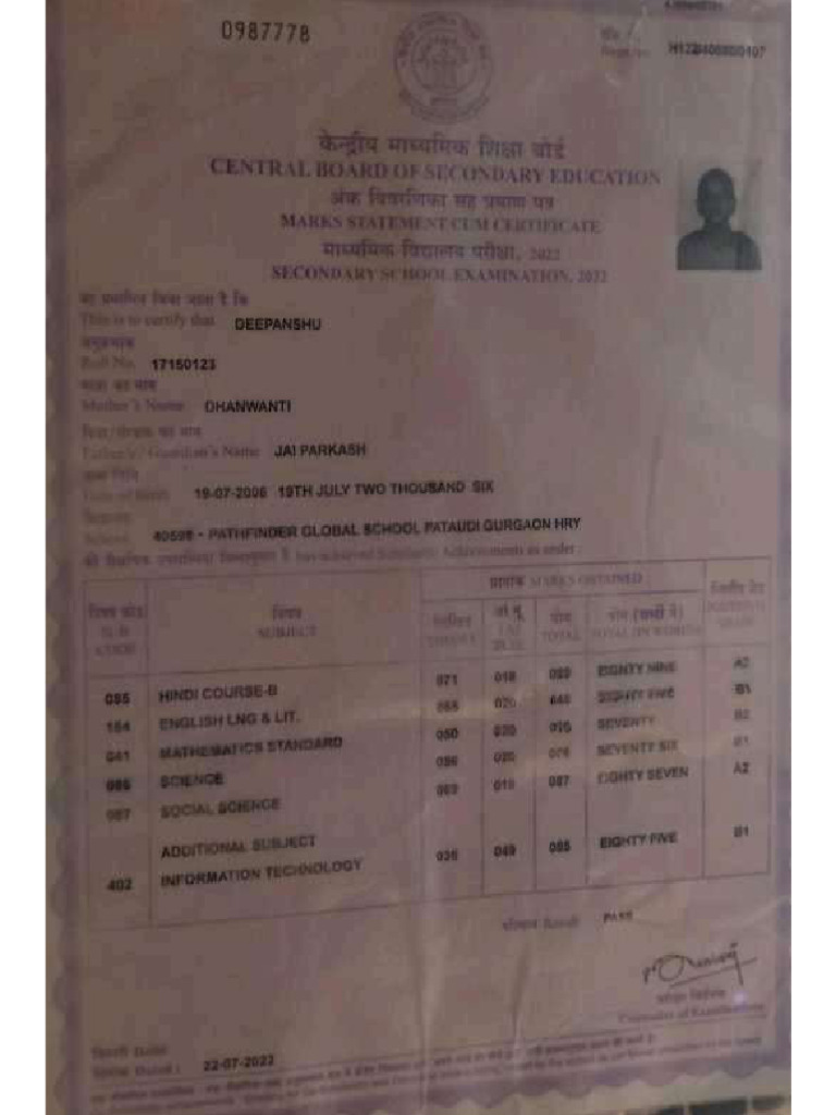 PDF 10 Marksheet | PDF