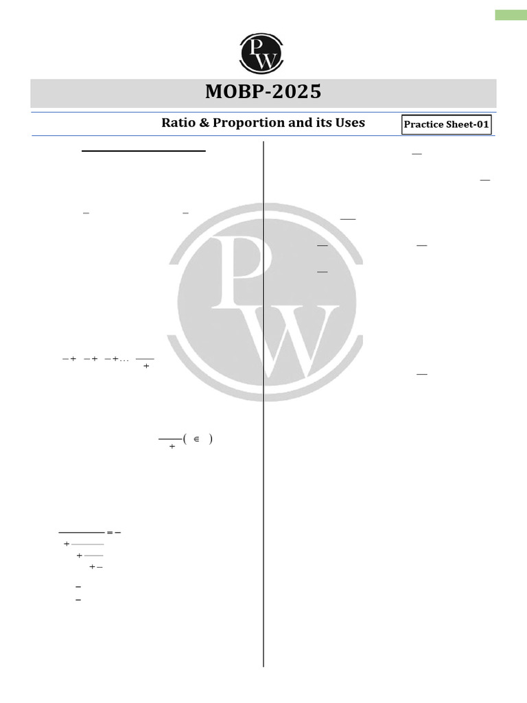 Ratio and Proportion and its Uses _ Practice Sheet __ (Only PDF) __ Mathematics Olympiad ...