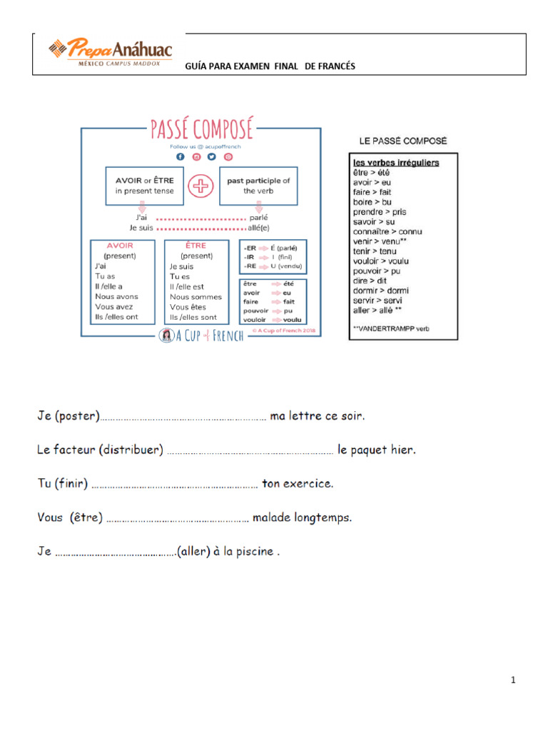 GUÍA PARA EXAMEN Passé Composé - Imparfait Exercices Et Théorie | PDF